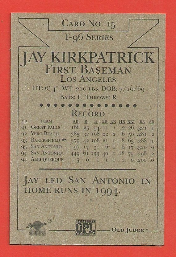 JAY KIRKPATRICK - 1996 Signature Rookies Old Judge Signatures #15 ...