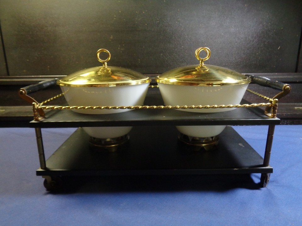 Fire King Chafing Dish White Bowls & Brass | eBay