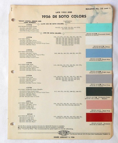 1956 DESOTO DUPONT COLOR PAINT CHIP CHART ORIGINAL MOPAR | eBay