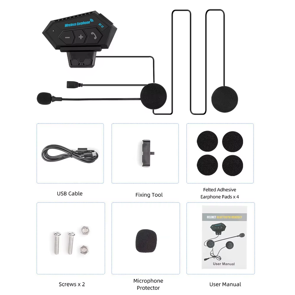 Bluetooth Motorcycle Helmet Headset BT12 Handsfree Call Kit Anti ...