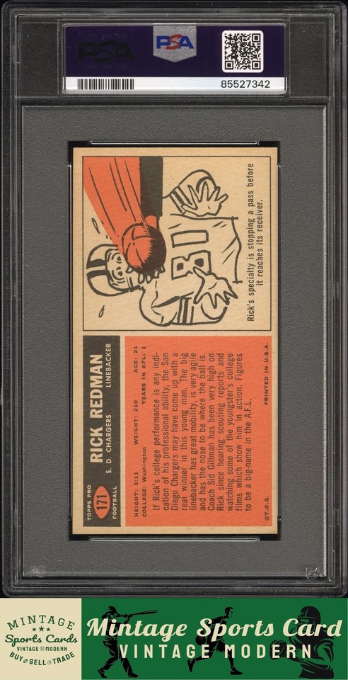 1965 Topps - Rick Redman - #171 San Diego Chargers PSA 5 | eBay