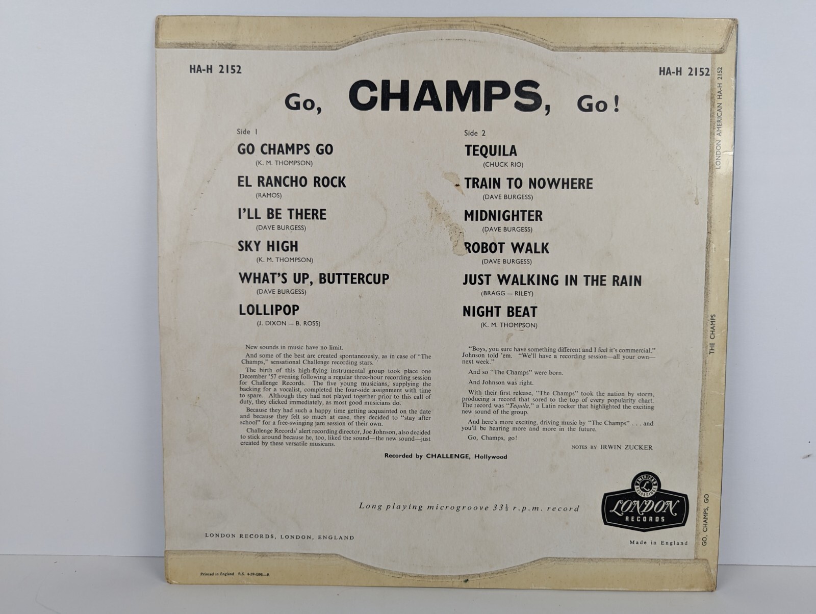 GO CHAMPS GO LONDON RECORDS HA-H 2152 VINYL LP CHALLENGE RECORDING VG ...