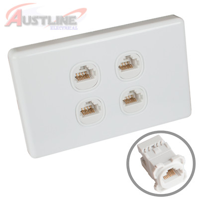 4 Gang RJ45 Cat6 Wall Plate Clipsal Style Network LAN 4Port +C-Clip ...