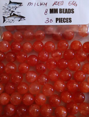 Fishing Premium Trout/Salmon/Steelhead Beads 8mm milky red egg 30ct roe ...