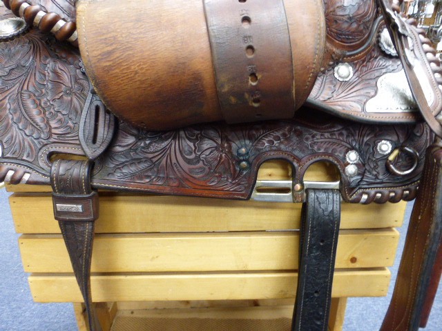 Vintage Broken Horn Western Show Saddle, Sterling Silver, Dark Oil ...