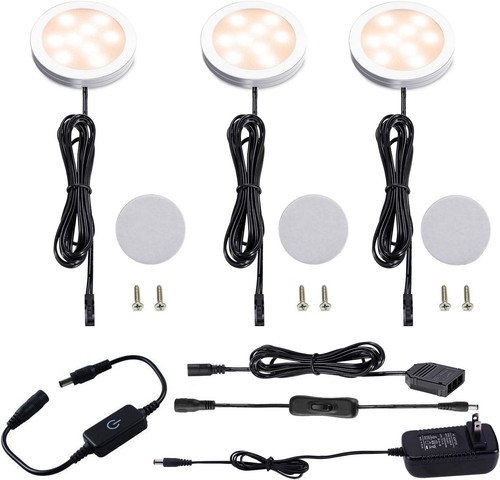 AIBOO Under Cabinet LED Puck Lighting Kit Black Cord with Touch Warm ...