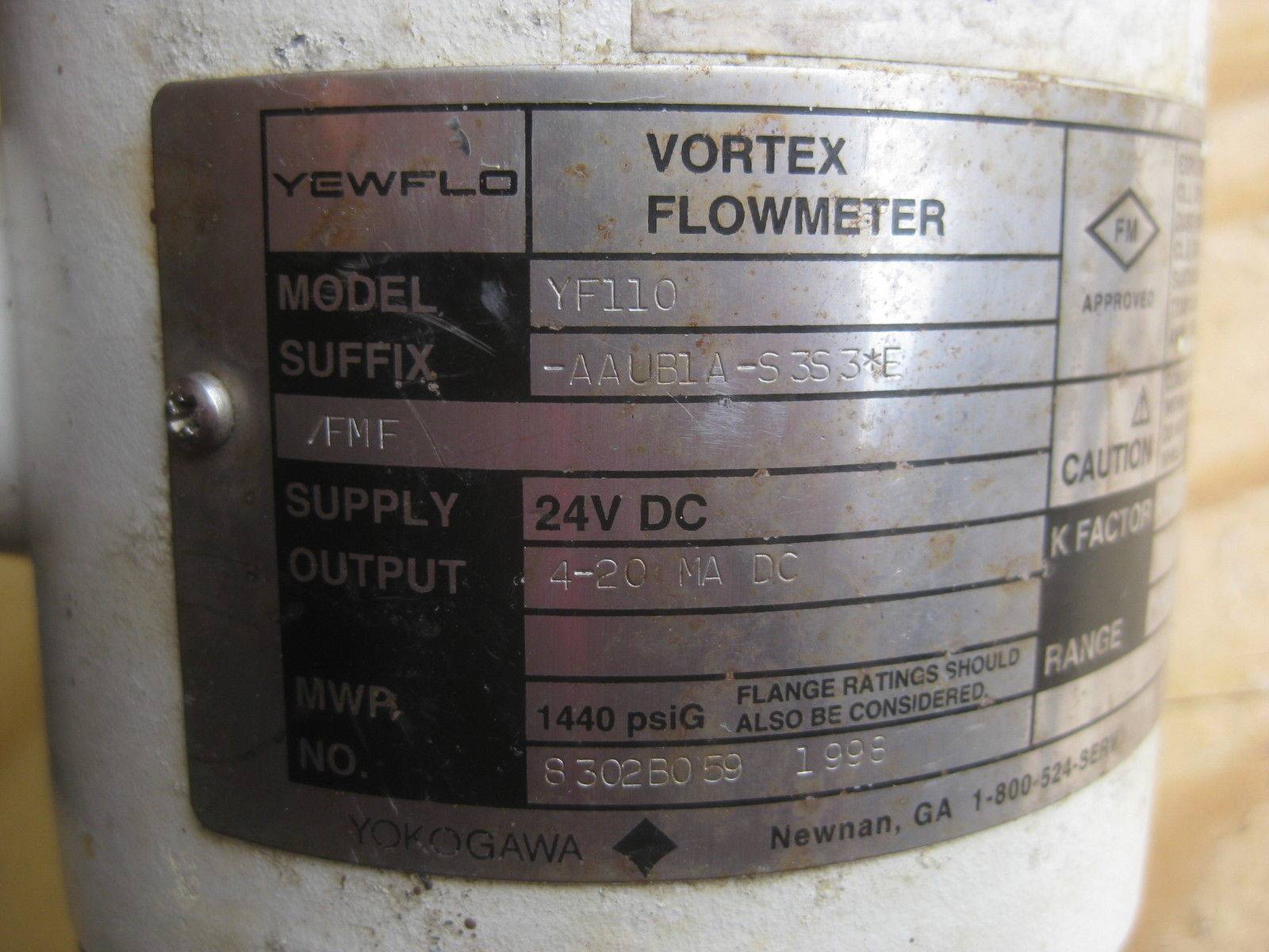 Yokogawa YF110-AAUB1A-S3S3*E Vortex Flowmeter Transmitter 1440 PSI ...