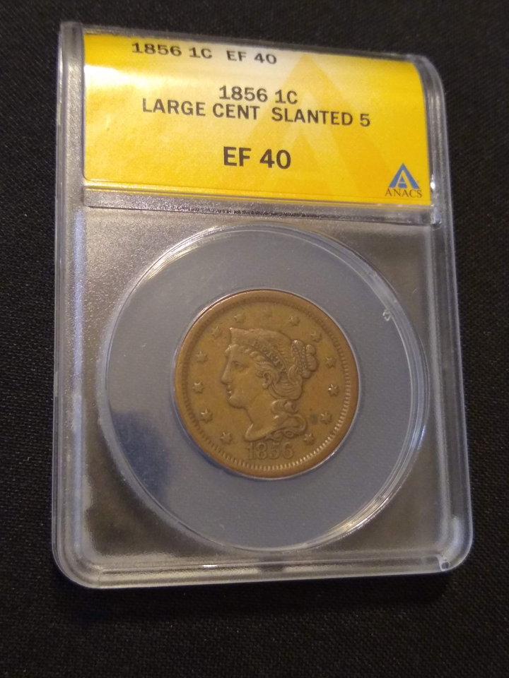 1856 large cent anacs xf40 slanted 5 braided hair liberty head copper ...