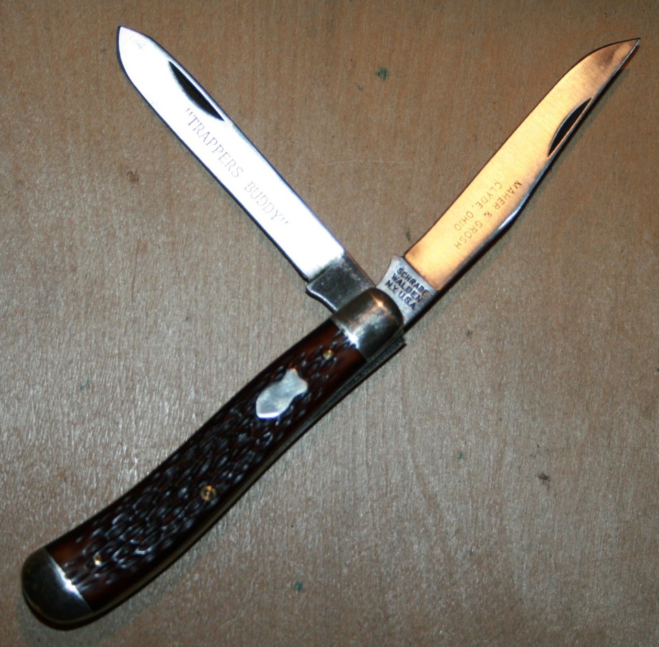 Vintage SCHRADE 293 MAHER & GROSH TRAPPERS BUDDY Bone Handle Knife ...