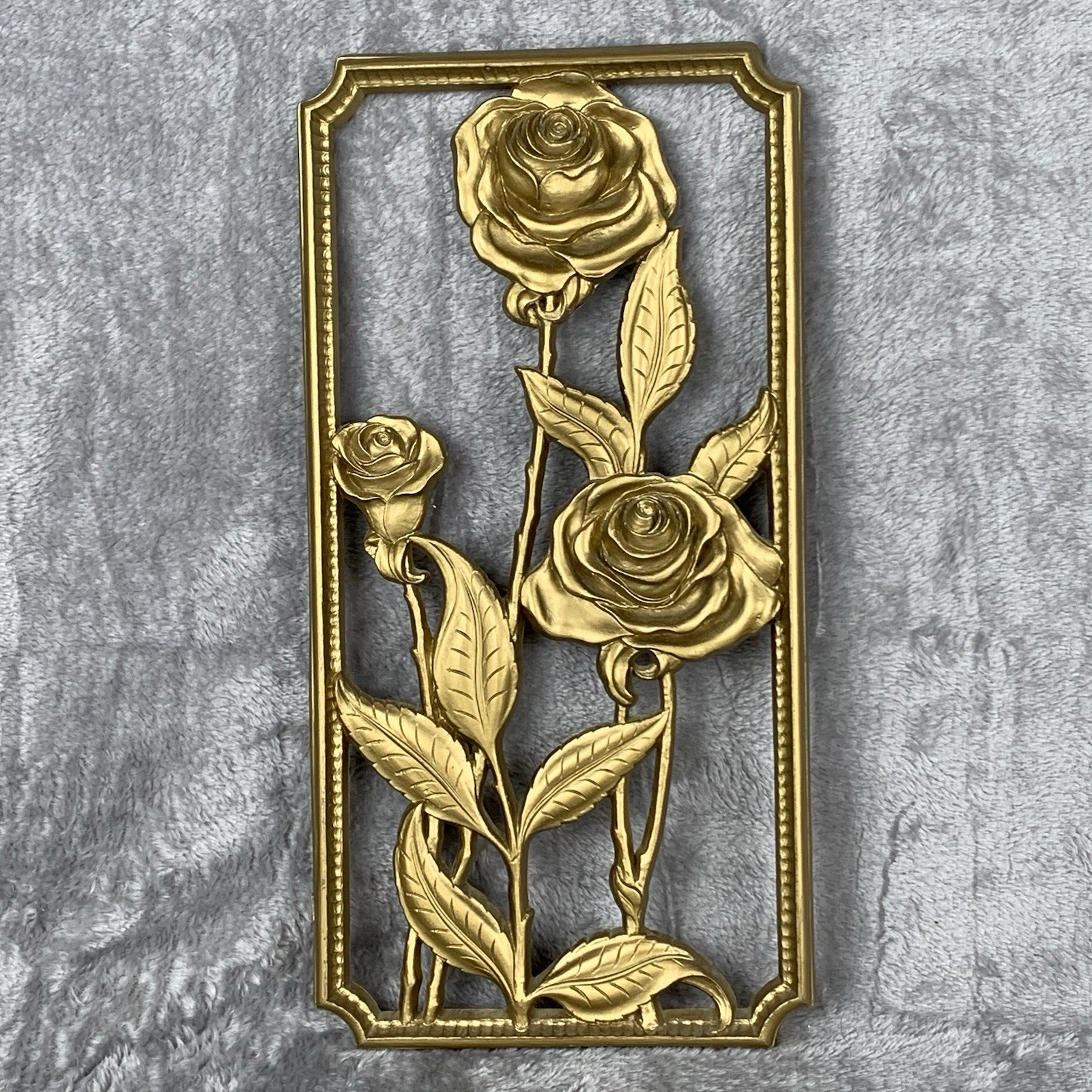 Vintage Syroco Flowers Gold Set of 2 Wall Plaques 6"x12" USA 1955 Rose ...