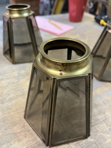 Ceiling Fan Replacement Shrouds Set Of Four NOS Brass And Beveled Glass ...