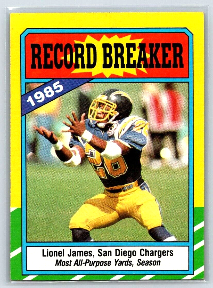 1986 NFL Topps Most All-Purpose Yards Lionel James #3 Chargers 86-TFBC ...