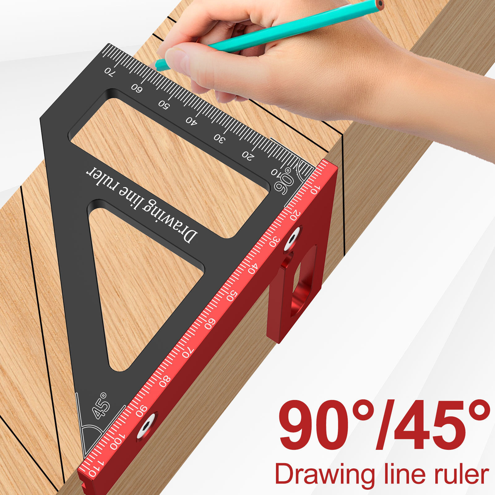 Woodworking Angle Ruler Aluminum Alloy 45/90° Miter Triangle Ruler ...