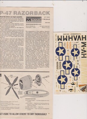 MONOGRAM P-47 RAZORBACK DECALS | eBay