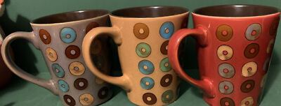 Mr. Coffee Mugs Pair Set Of 3 Brown, Yellow Doughnut 4 1/2" x 3 1/2 ...