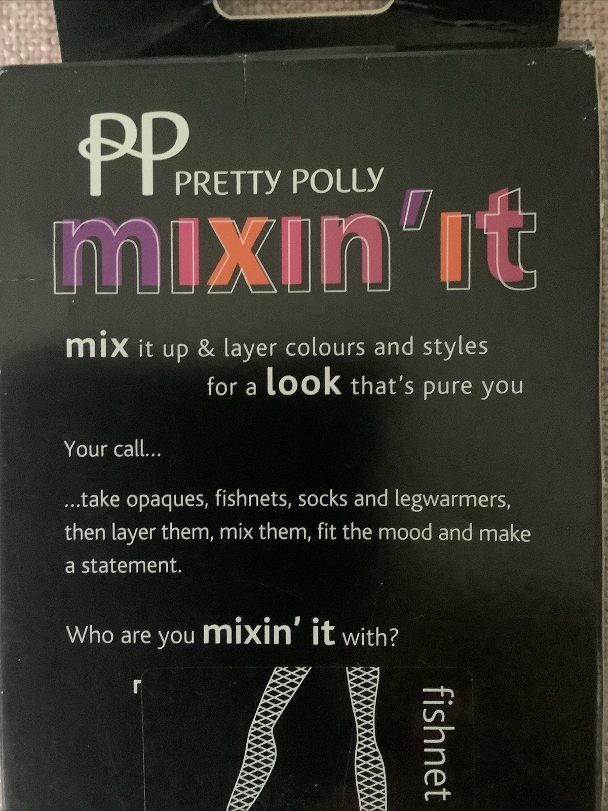 Rare Retro Pretty Polly Mixin It Funky Fishnet Pantyhose Tights Bright ...