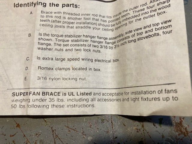 Reiker Enterprises Super Fan Brace Ceiling fan Electrical Box/Support ...