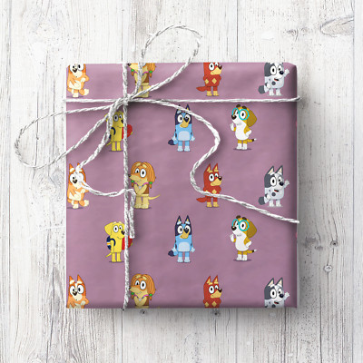 Bluey Birthday Wrapping Paper - 2 sheets Gift Wrap, Purple | eBay