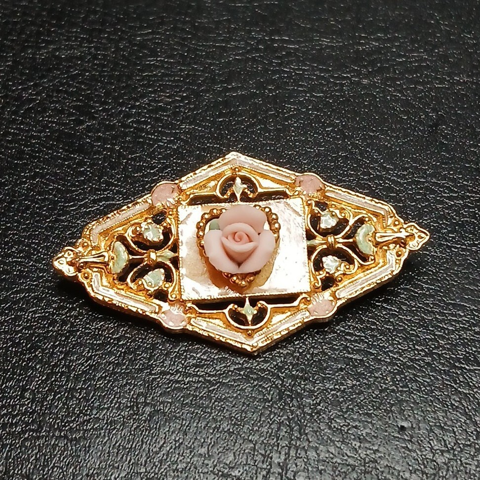Vintage Jewelry Brand 1928 Pin Brooch Porcelain Pink … - Gem