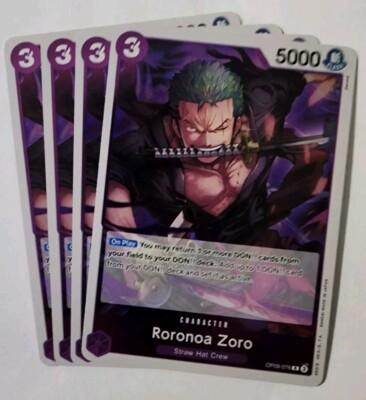 One Piece Card Game Roronoa Zoro OP09-076 R Playset 4x English | eBay