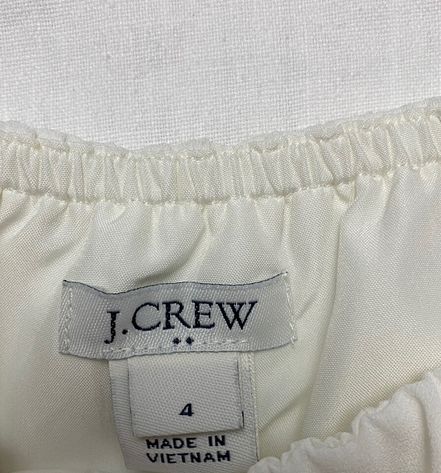 J Crew 4 White Navy Embroidered Tank Top Tiered Layer Blouse Wide Strap ...