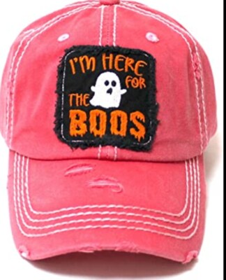 Woman's Baseball Cap Embroidered Distressed Hat Pink I'm here for the ...