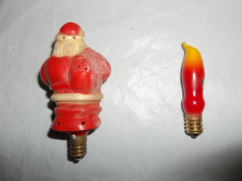 Vintage Christmas Plastic Figural Santa Claus & Candle Tree Light Bulb ...