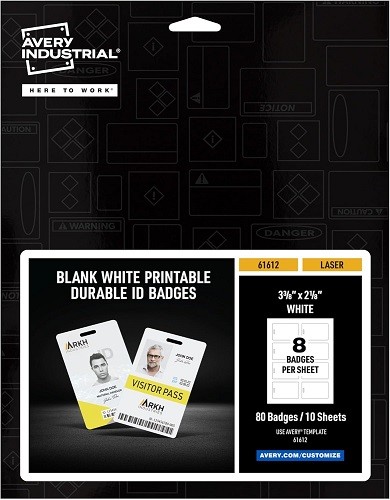 Durable ID Badges Polyester 3-3/8x2-1/8in White Laser Portrait 80/PK ...