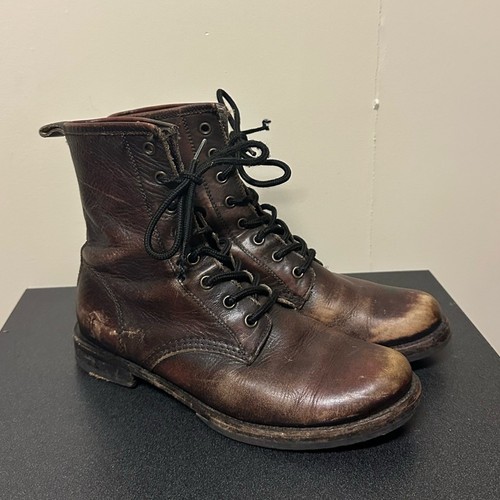 Frye Veronica Distressed Heirloom Combat Boot Brown Leather Womens Size ...