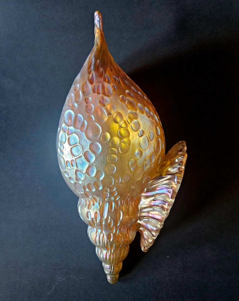 Loetz Austrian Art Glass "Candia Papillon"Gold Iridescent Conch Shell ...
