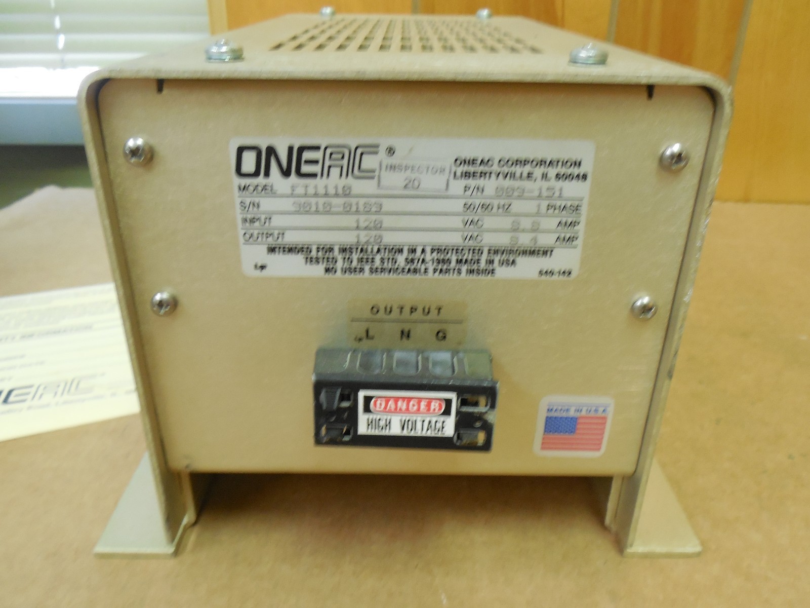 ONEAC FT Series Power Supply FT1110 009-151 1PH 120 V Volt VAC 8.8 Amp ...