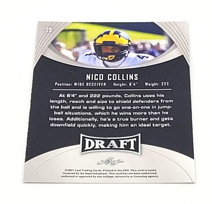 2021 Leaf Draft Football Nico Collins Michigan Wolverines #29 | eBay