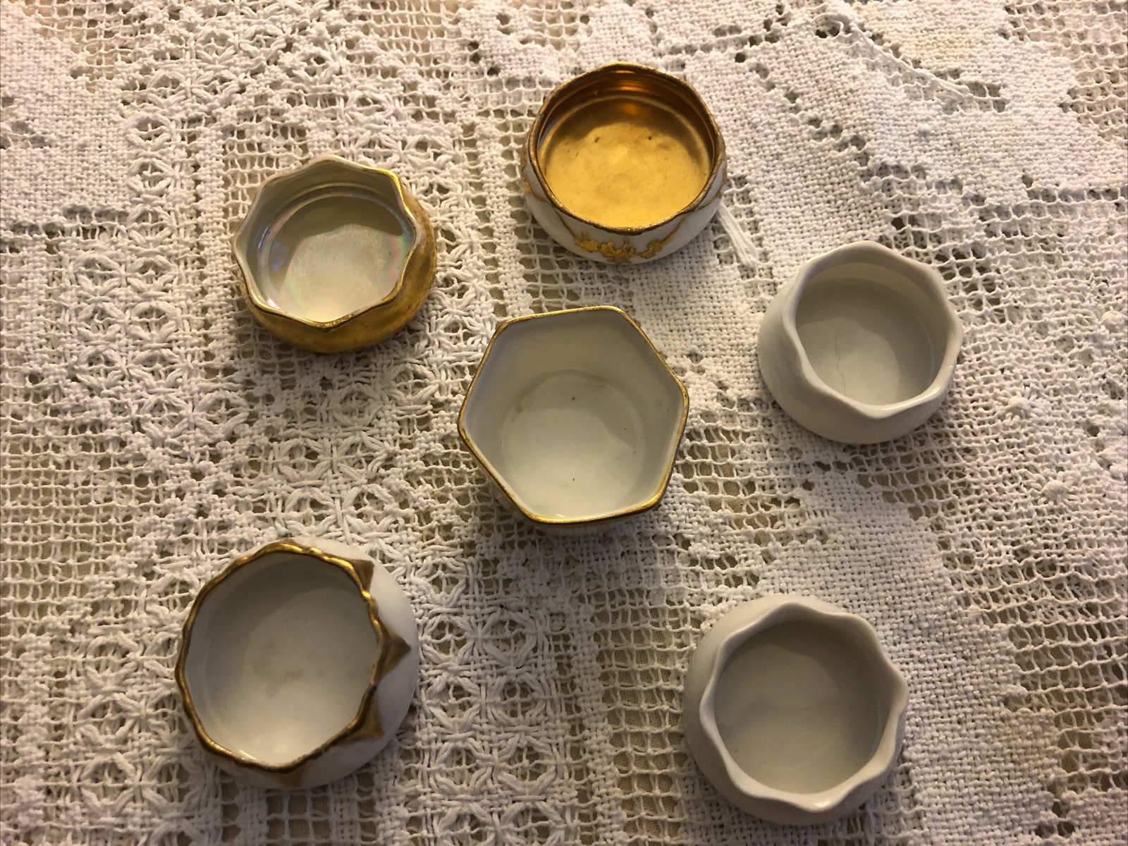 Lot Of 6 Antique Porcelain Open SALT CELLARS ~ Mini Bowls ~ Assorted ...