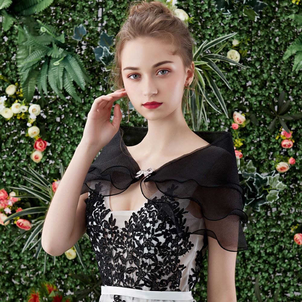 Elegant Bow Rhinestones Lace Sleeve Shrug Dress Cloak Wedding Cape ...