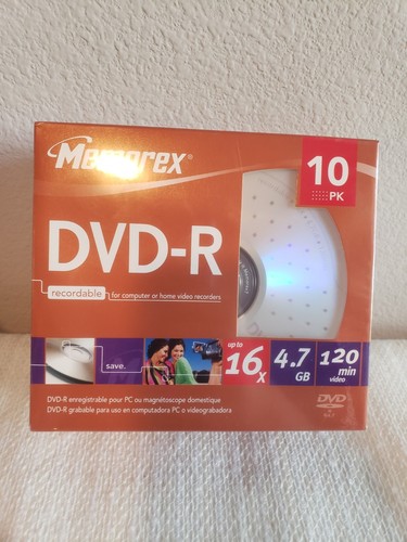 Memorex DVD-R Recordable 16X | 4.7 GB | 120min 10PK Blank Disc New ...