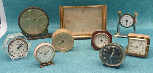 9 Vintage Clocks Westclox Relide Phiney-Walker Bulova Luxor Staiger ...