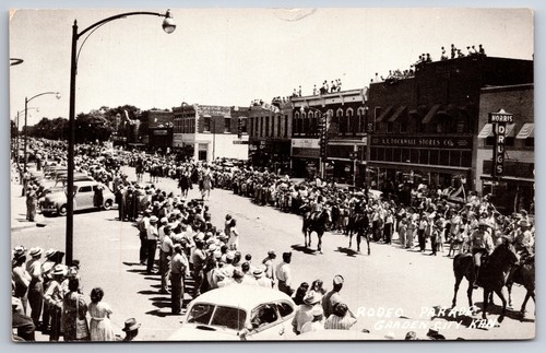 Garden City Kansas~Rodeo Parade on Main Street~1950s B&W Postcard | eBay