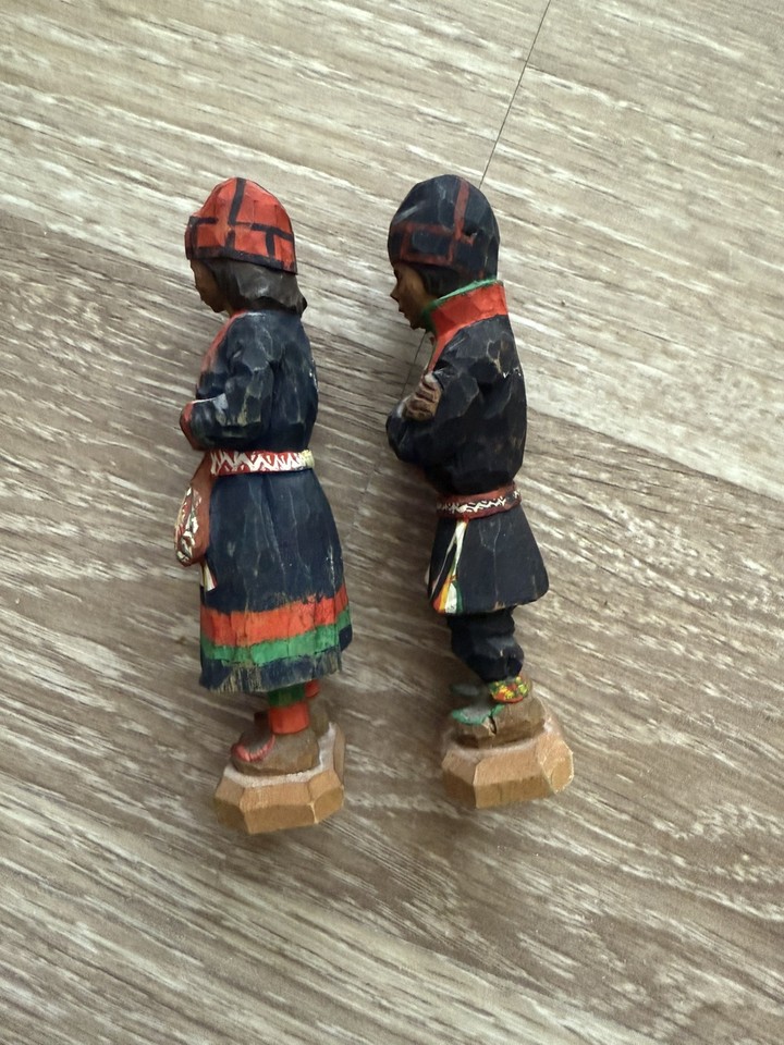 2x Carved Wood Sculpture Torborg Lindberg-Karlsson Sweden Sami ...
