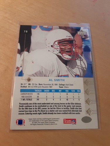 1994 Upper Deck SP #70 Al Smith Houston Oilers Football Card, LOLB ...