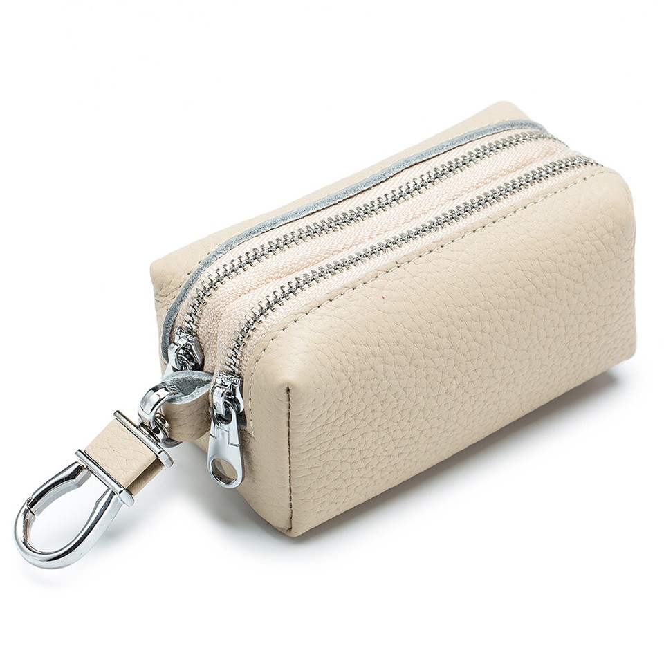Genuine Leather Car Key Case Wallet Unisex Double Zipper Keychain Coin ...