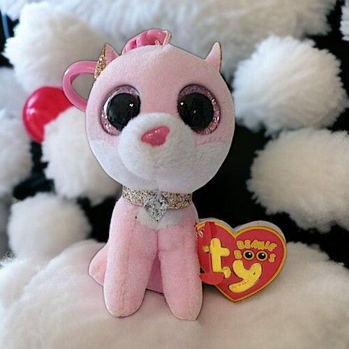 Fiona TY Beanie Boos Keychain Big Eyes Key Ring Pink Stuffed Animal ...