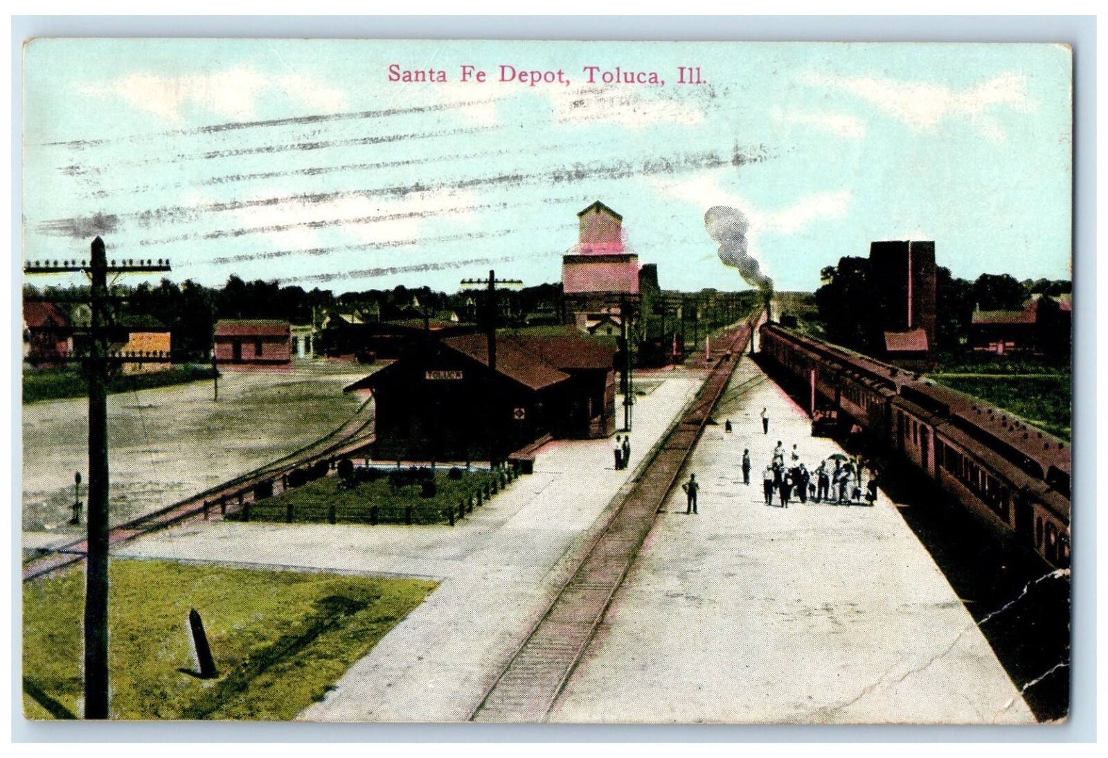 1914 Santa Fe Depot Railroad Train Toluca Illinois IL Posted Antique ...