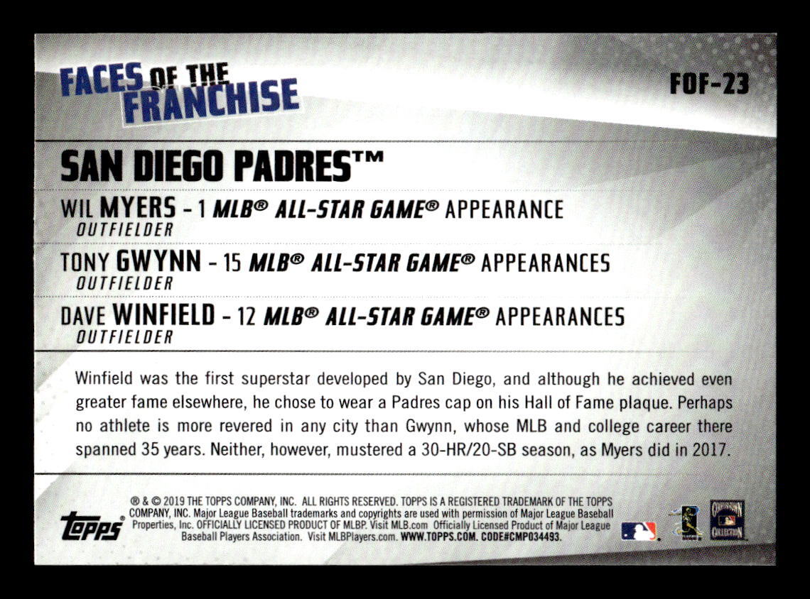 2019 Topps #FOF-23 Myers / Tony Gwynn / Winfield Blue Faces of the ...