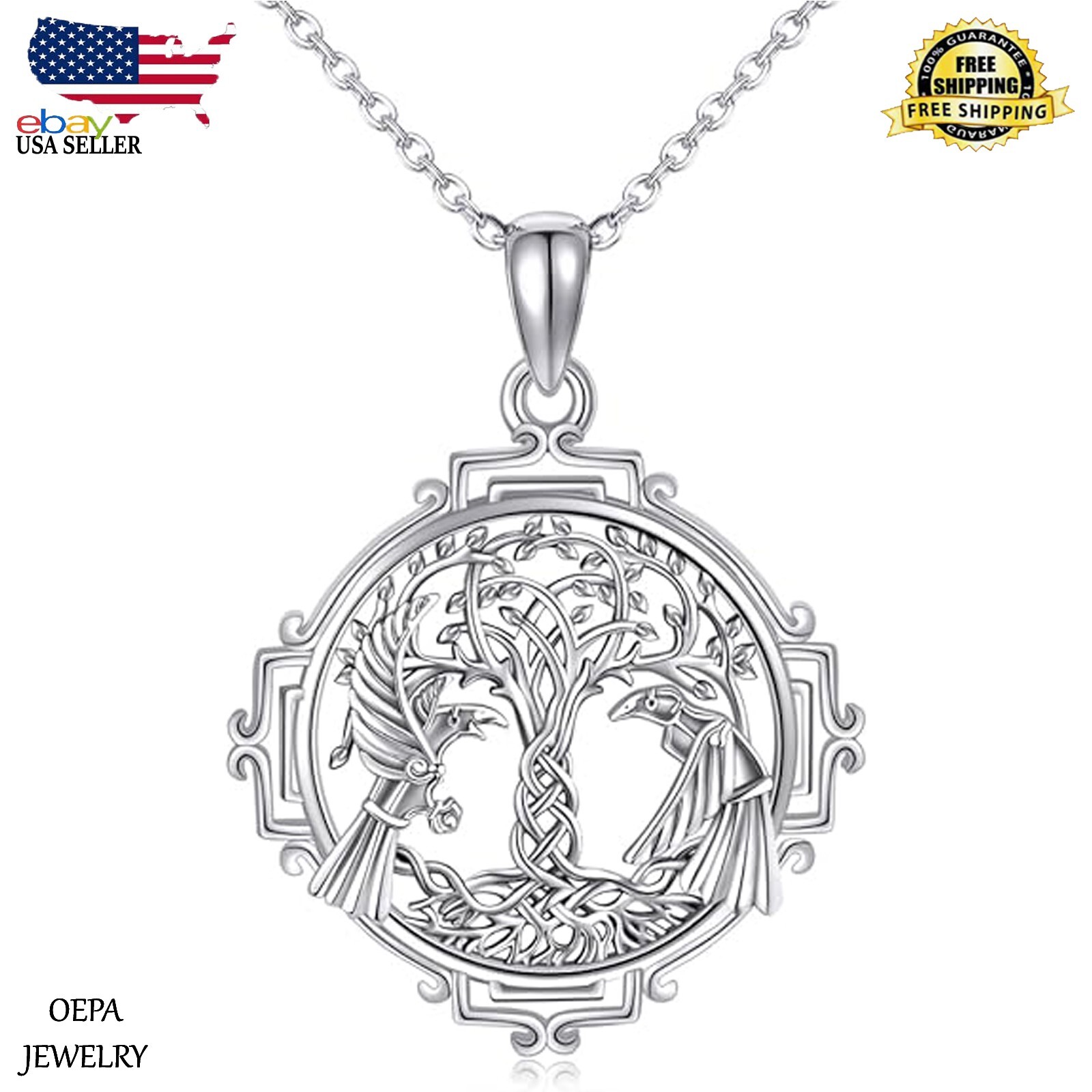 Raven Tree of Life Necklace 925 Sterling Silver Tree of Life Raven ...