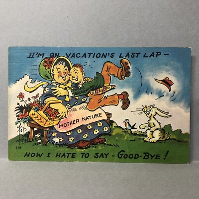Postcard Comic Im On Vacations Last Lap Hate To Say Good-bye Humor 1953 ...