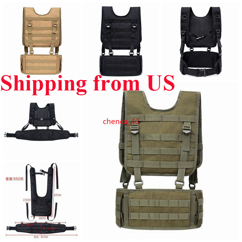 US! Molle Tactical H-Harness Waist Belt Suspenders Hunting Battle Vest ...