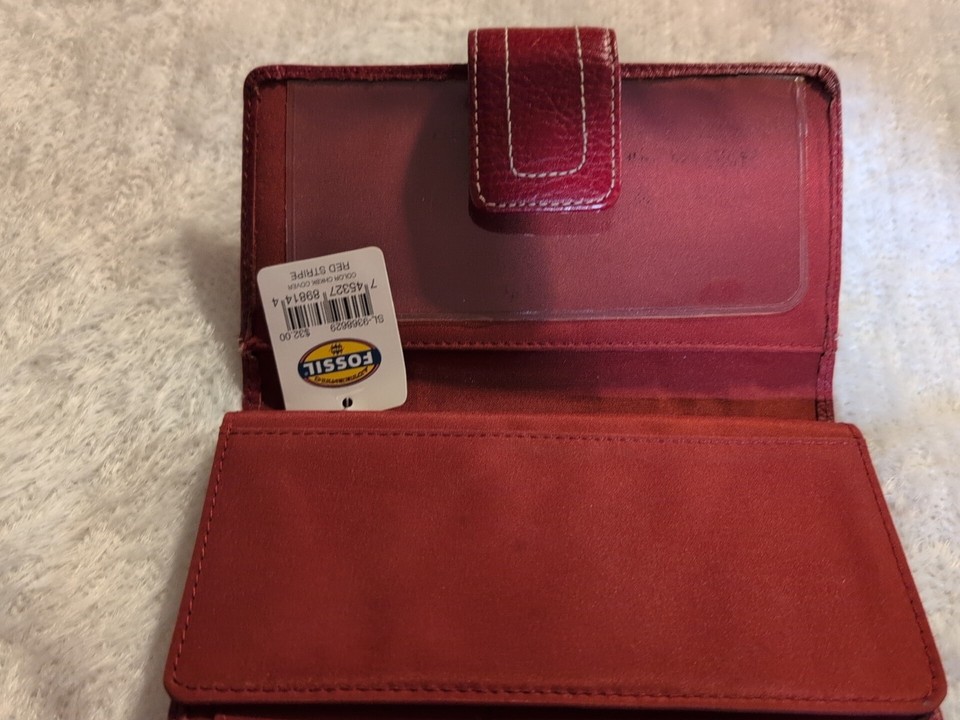 Fossil Red Stripe Checkbook Wallet Nwt Leather Lucky Red | eBay