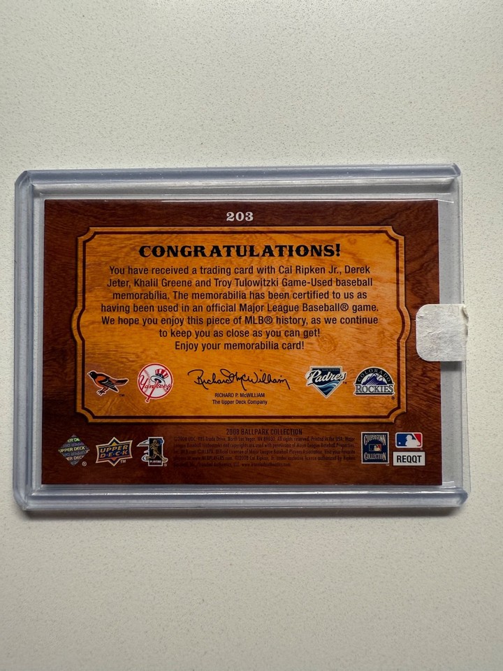 Cal Ripken Jr, Derek Jeter, Khalil, Greene, Troy Tulowitzki, 2008 upper ...