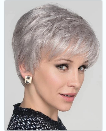 Fashion Silver Gray Synthetic Wig Short Pixie Cut Hair With Bangs No ...