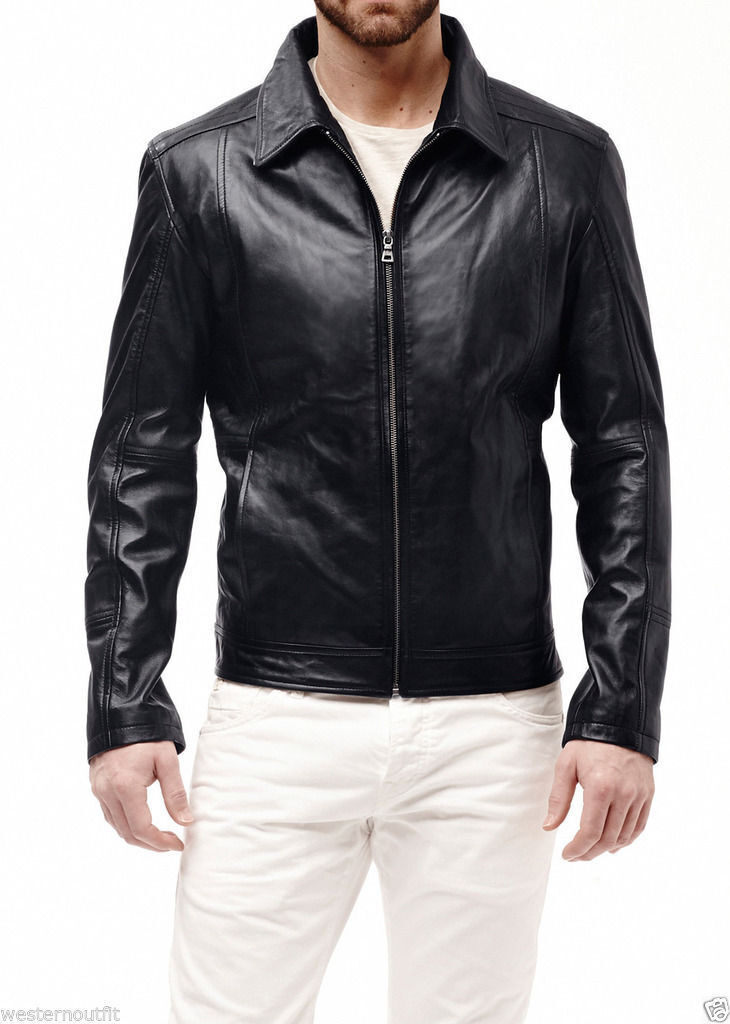 Black Men's Genuine Lambskin Leather Jacket Black Handmade Stylish ...